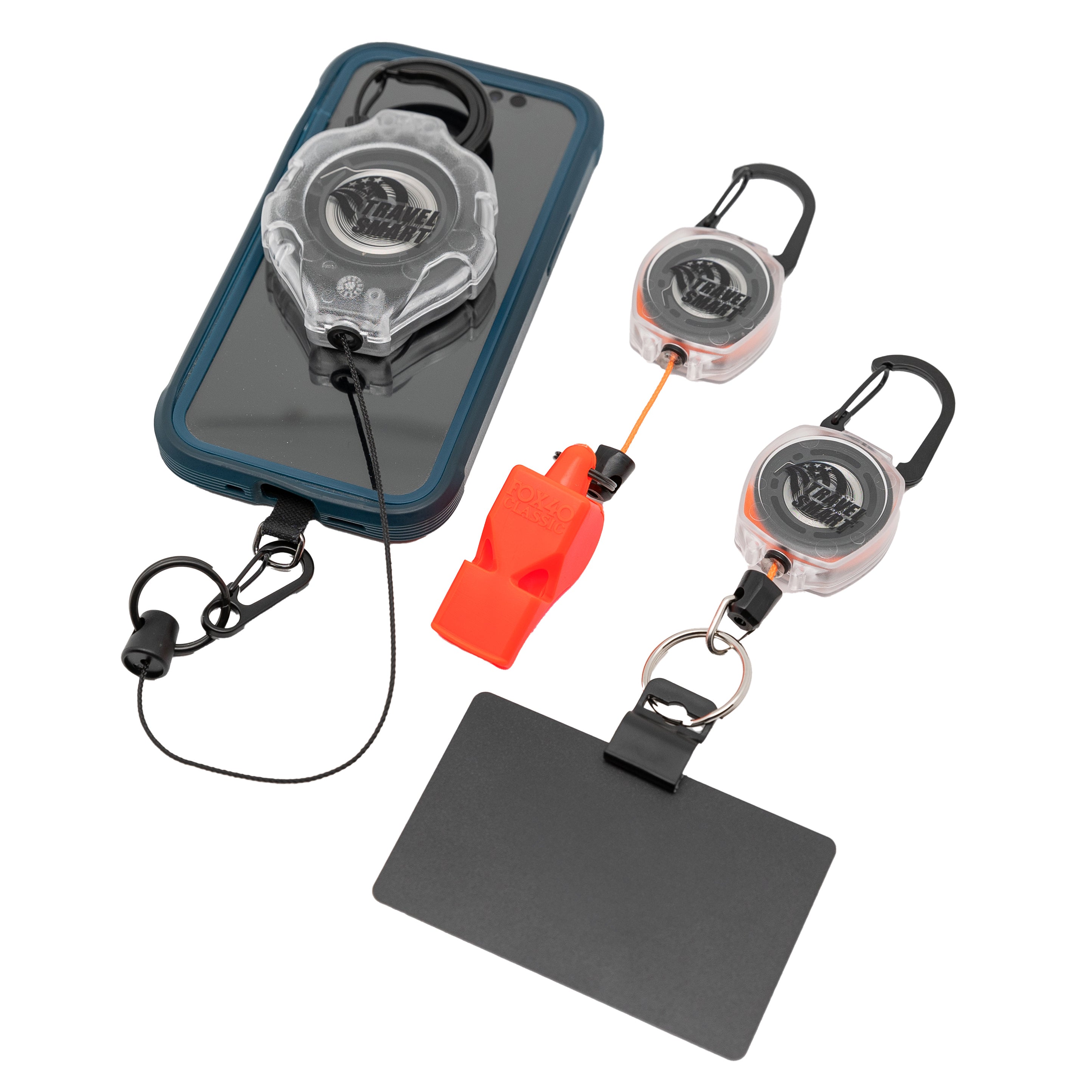 6 Piece Safety Travel Kit, Retractable Phone Tether, Safety Whistle, a ...